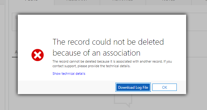 Solving ‘The record could not be deleted because of an association ...