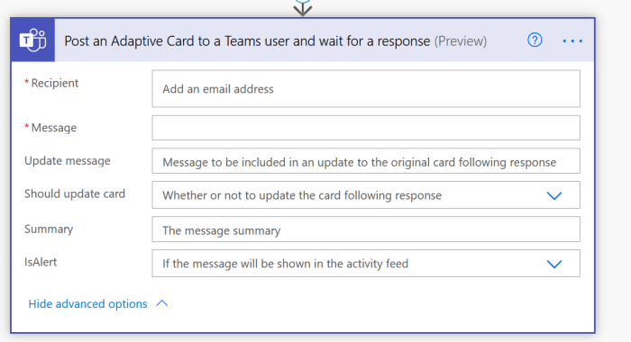 Visualize Adaptive Card for Teams user action within a Cloud Flow ...