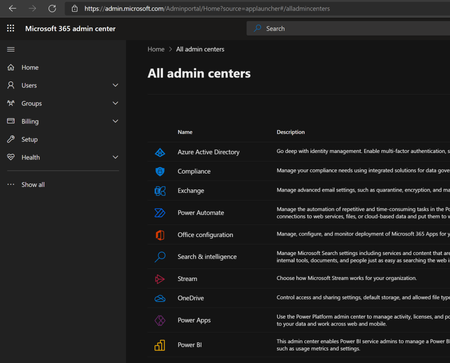 Admin Center URLs under M365 – Power Platform, Teams, SharePoint, Power ...
