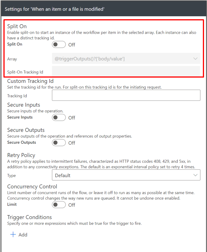Split On in Power Automate in SharePoint trigger for Item updates ...