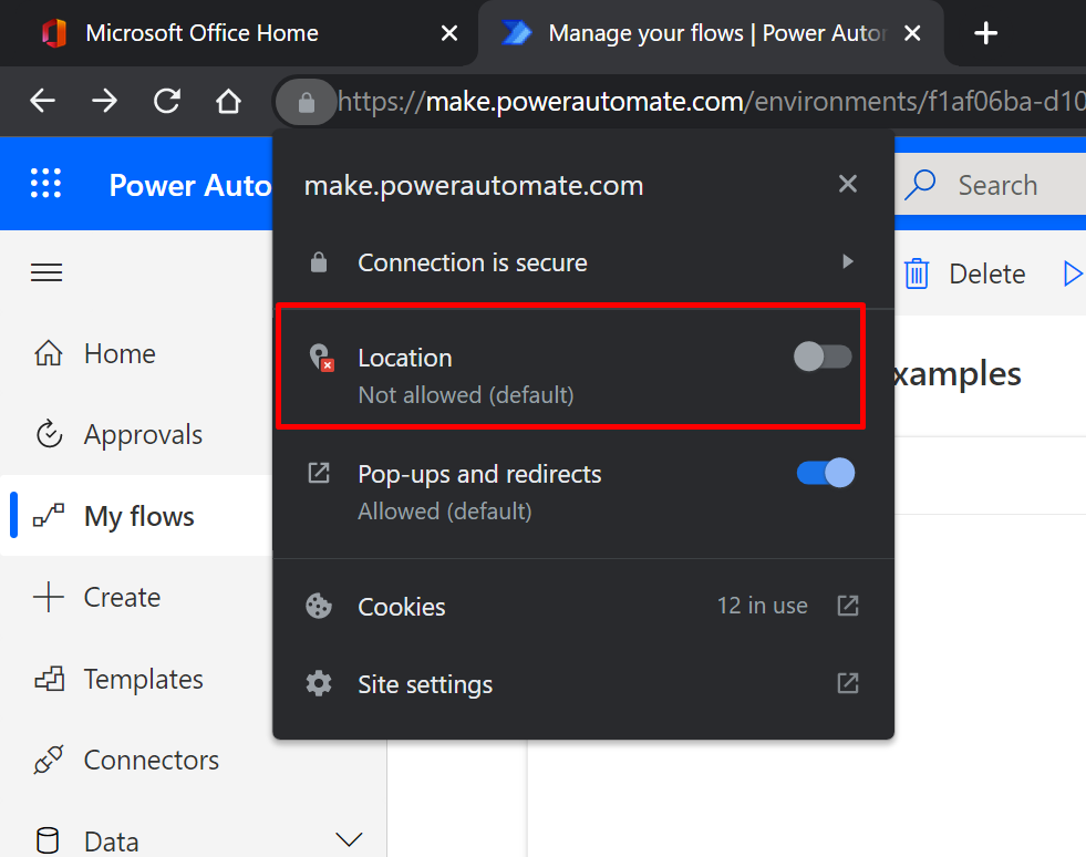 Instant Cloud Flow asking for Location Services to be turned on ...